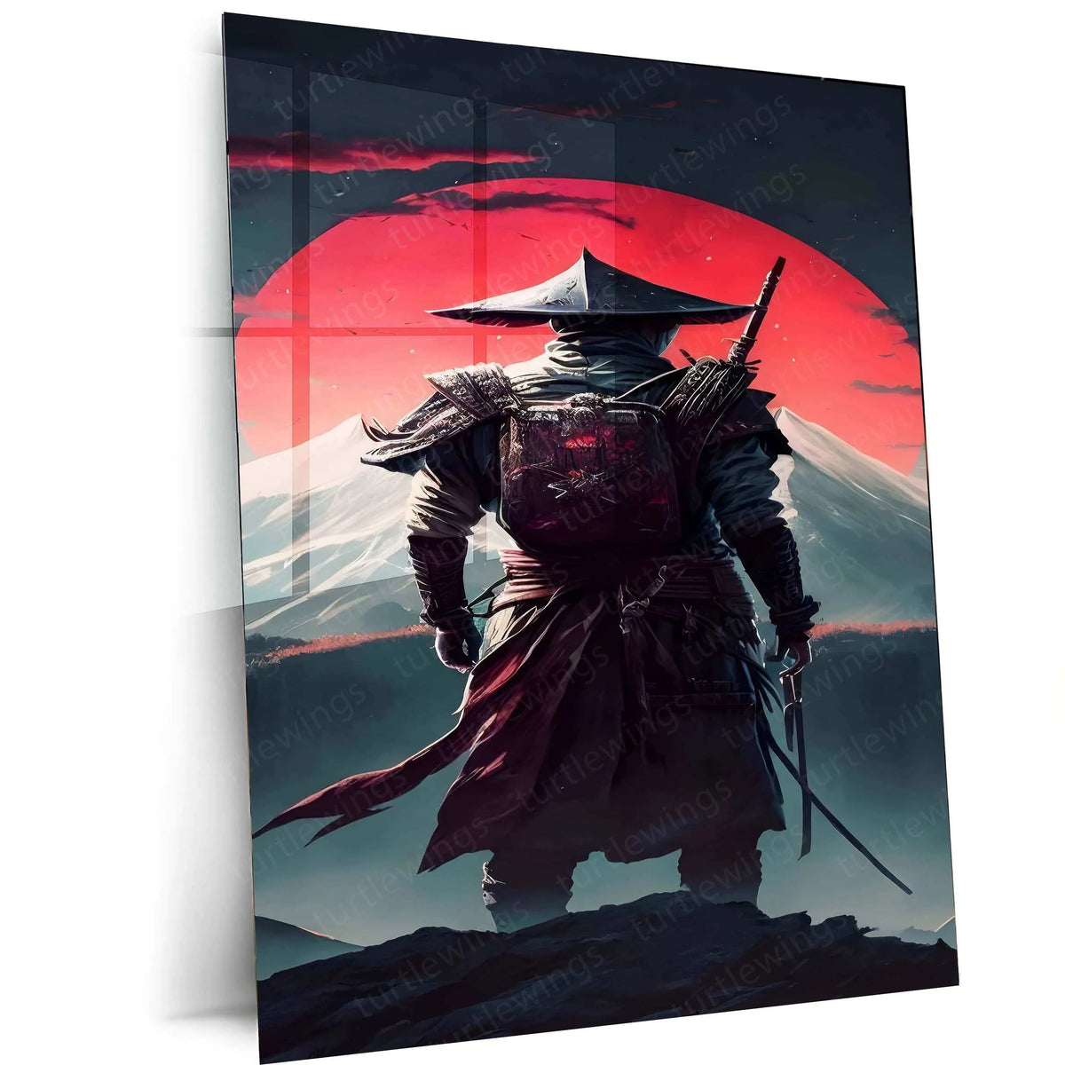 Red Moon Samurai Metal Poster | Japanese Warrior Wall Art | Edo Era Ae ...
