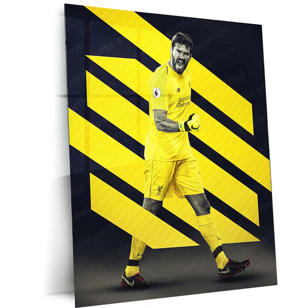 Alisson Becker Liverpool Yellow Jersey Celebration – Metal Frame | Goa ...
