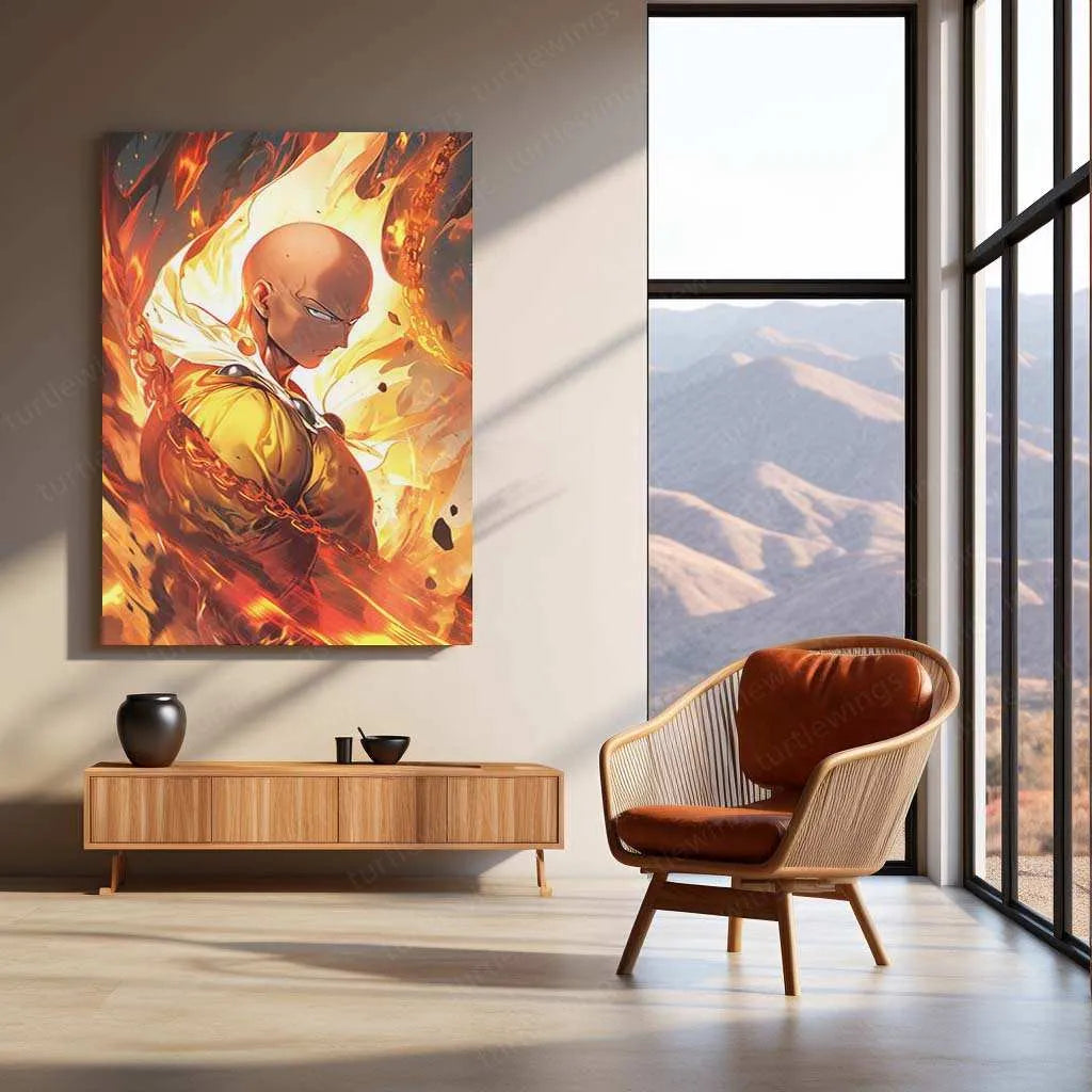 One Punch Man Saitama Wall Art – Powerful Anime Action Poster – TURTLEWINGS