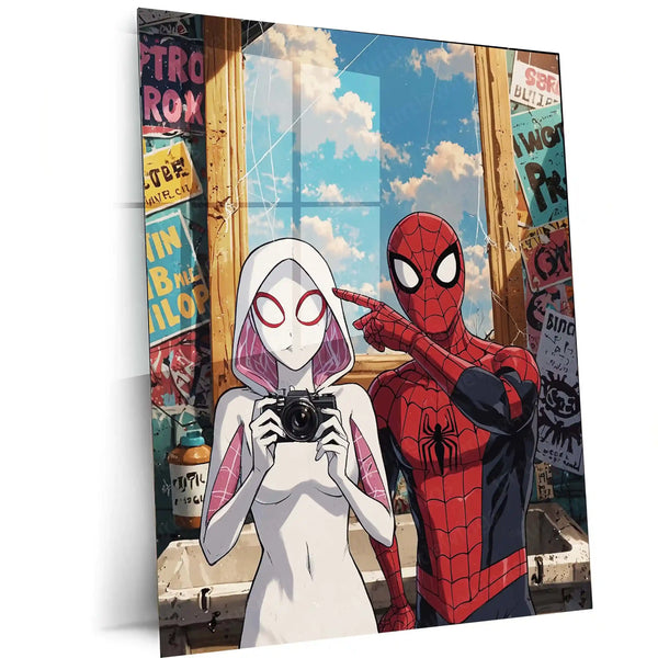 Miles & Morales Spider-Man Couple Art Metal Frame | Marvel-Inspired Wa ...