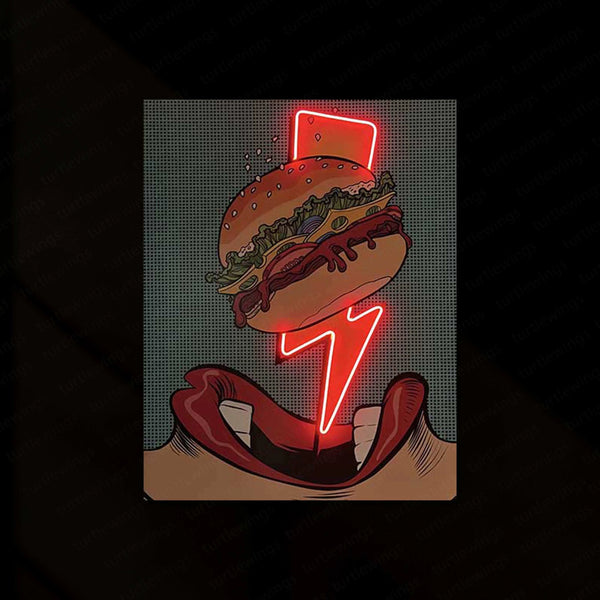 Burger Neon LED Metal Poster â Retro Diner & Foodie Wall Art – TURTLEWINGS