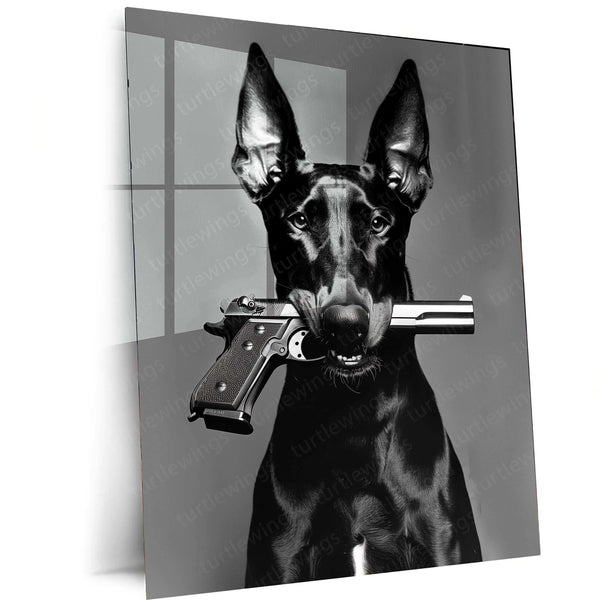 Dog with Gun Metal Poster – Bold and Unique Animal Art | Powerful Grap ...