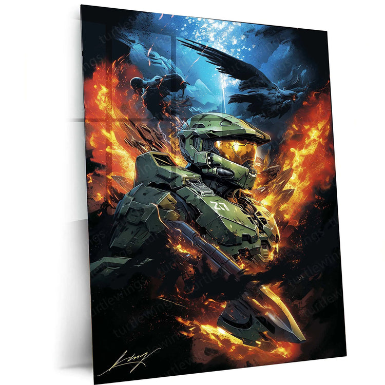 Halo Metal Poster – Epic Sci-Fi Action Art | Legendary Master Chief Wa ...