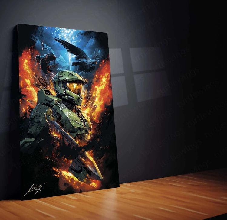 Halo Metal Poster – Epic Sci-Fi Action Art | Legendary Master Chief Wa ...