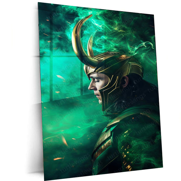 Loki Close-Up with Green Smoke Effects and Cosmic Background – TURTLEWINGS
