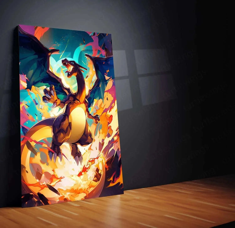 Charizard Metal Poster – Pokémon Wall Art in HD Yellow & Green Design ...
