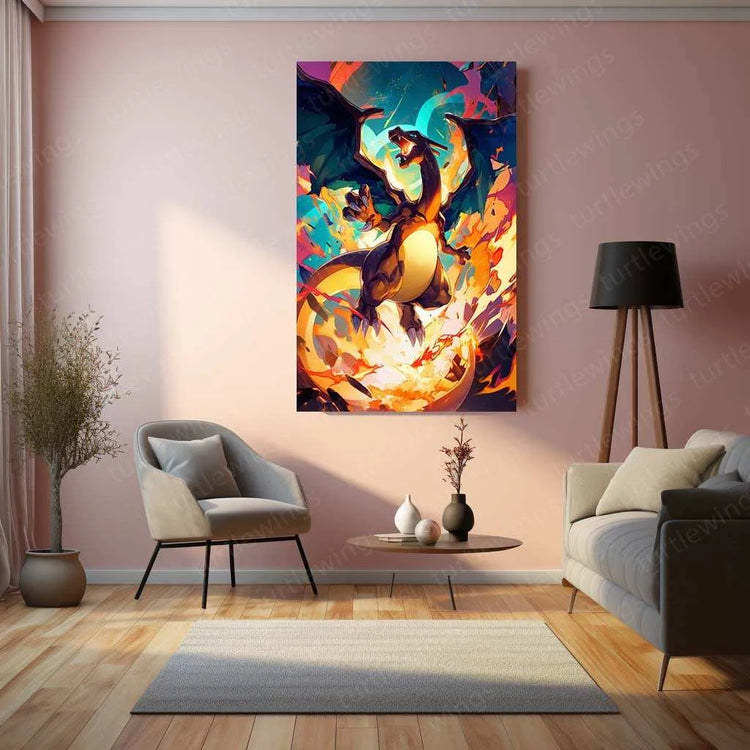 Charizard Metal Poster – Pokémon Wall Art in HD Yellow & Green Design ...